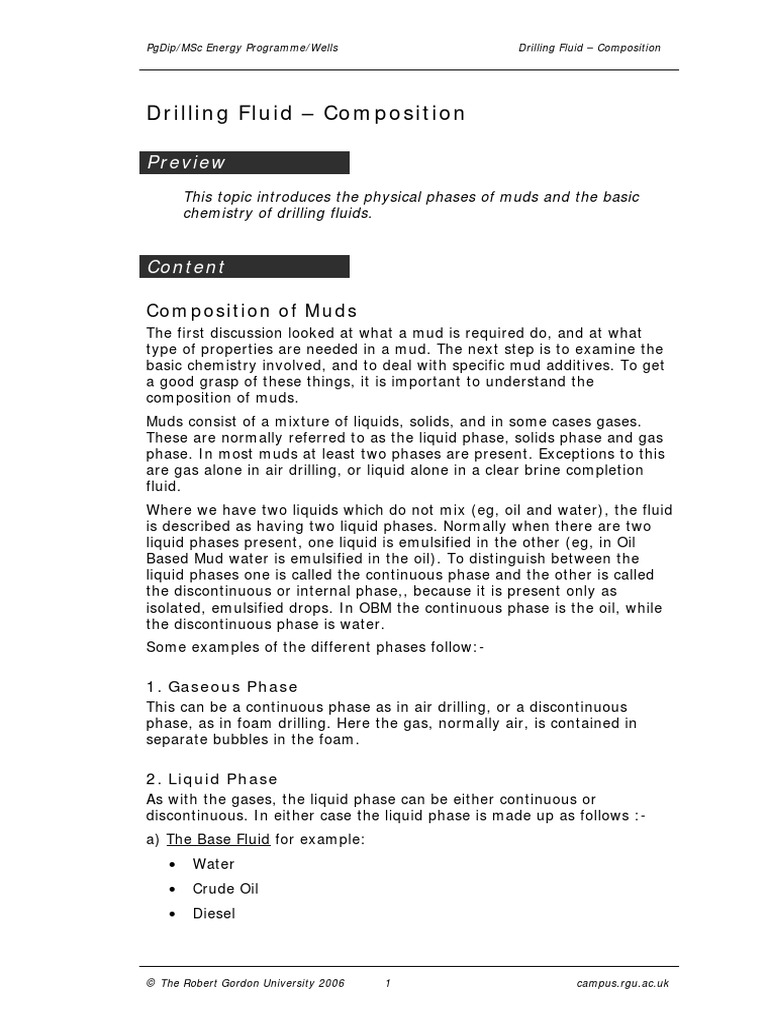 Drilling Fluid Composition | PDF | Phase (Matter) | Chemistry