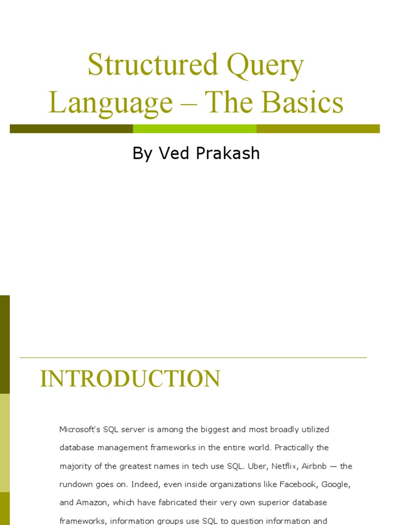 Structured Query Language The Basics By Ved Prakash Pdf Sql Databases