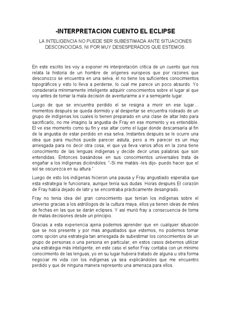 Interpretacion Cuento El Eclipse | PDF