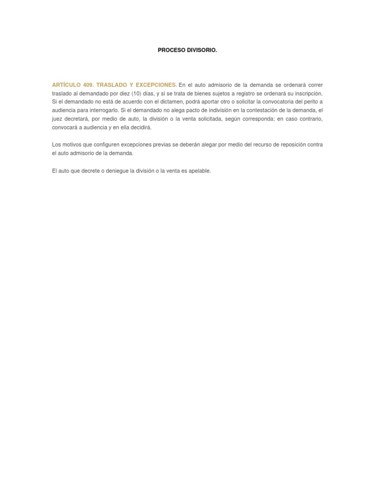 Proceso Divisorio Art 409 CGP | PDF | Tecnología