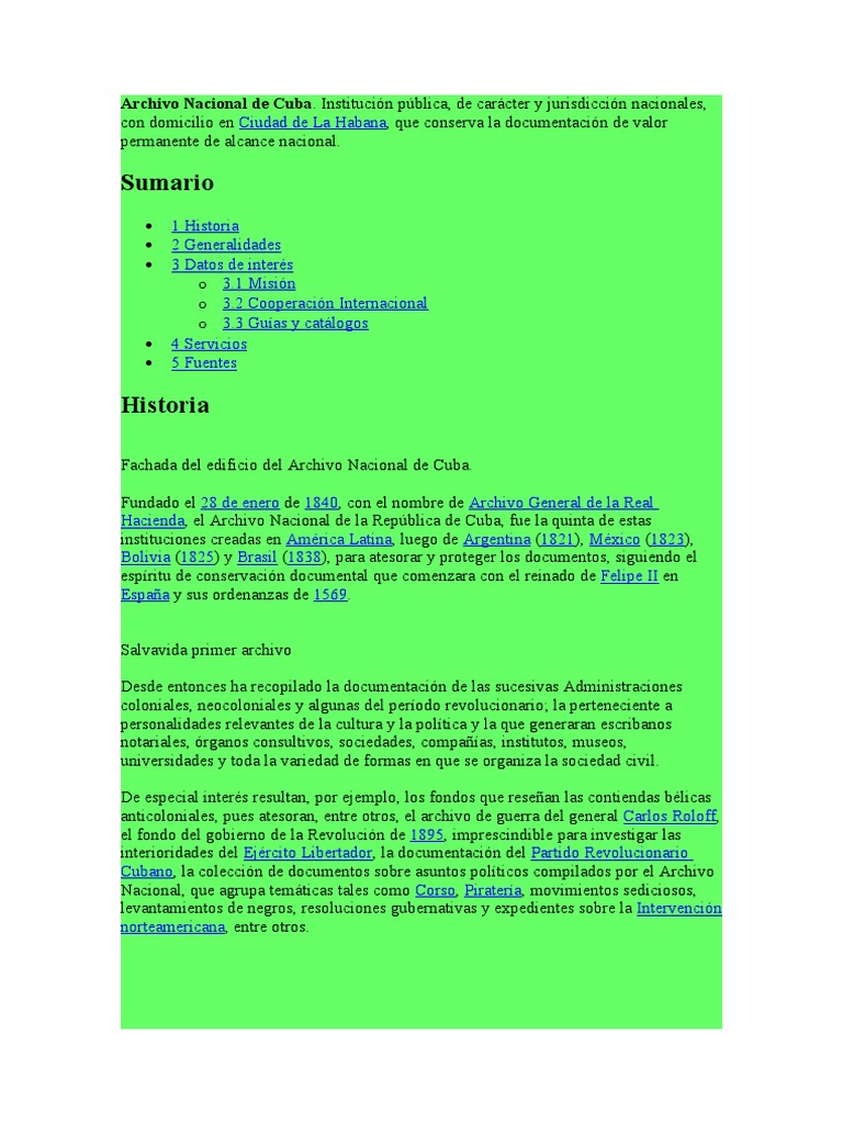 Archivo Nacional de Cuba | PDF | Cuba | Institución