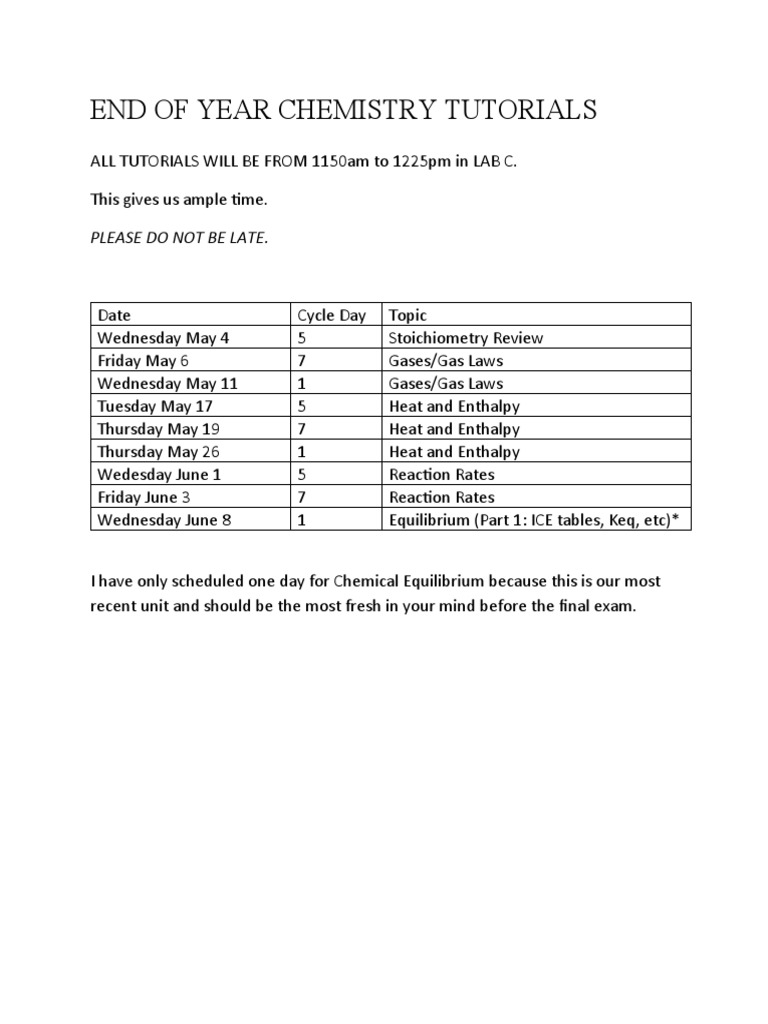 End of Year Chemistry Tutorials | PDF