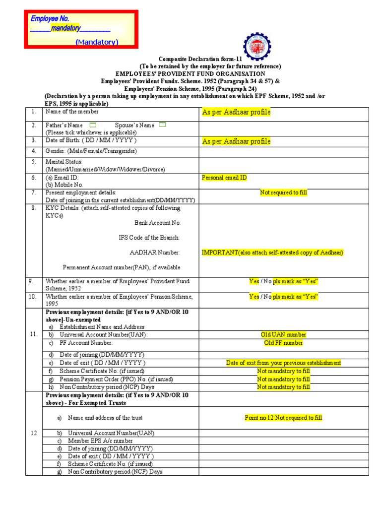 PF Membership Details in Form 11 | PDF | Government