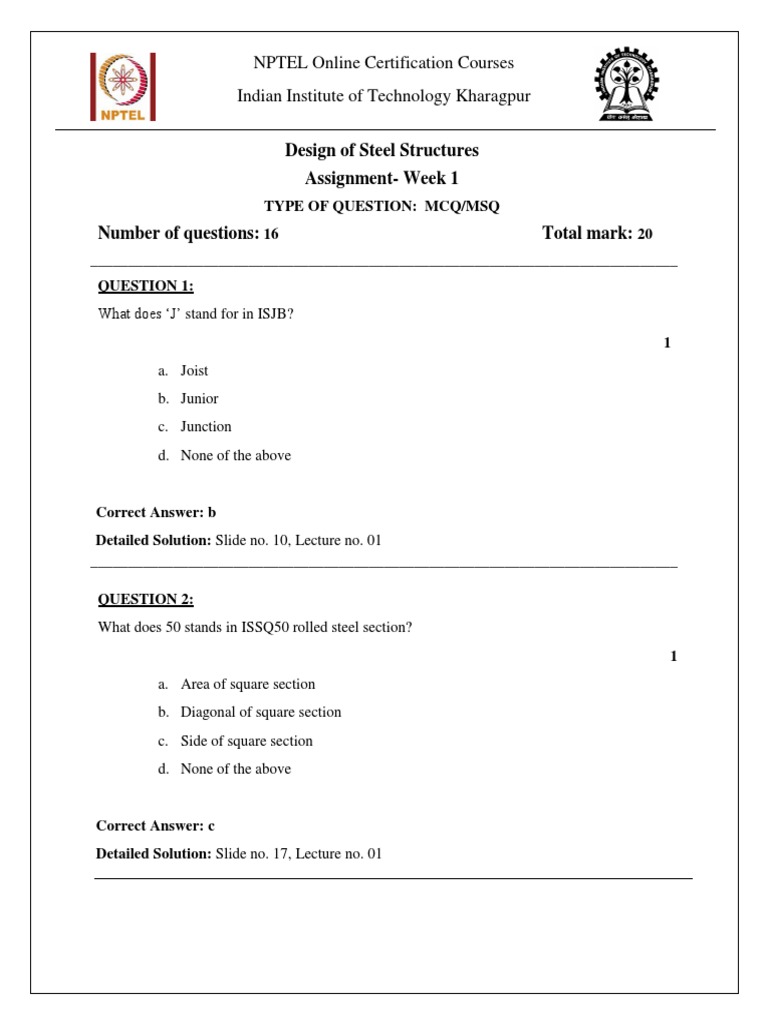 Design of Steel Structures Assignment-Week 1 | PDF | Bending | Strength ...