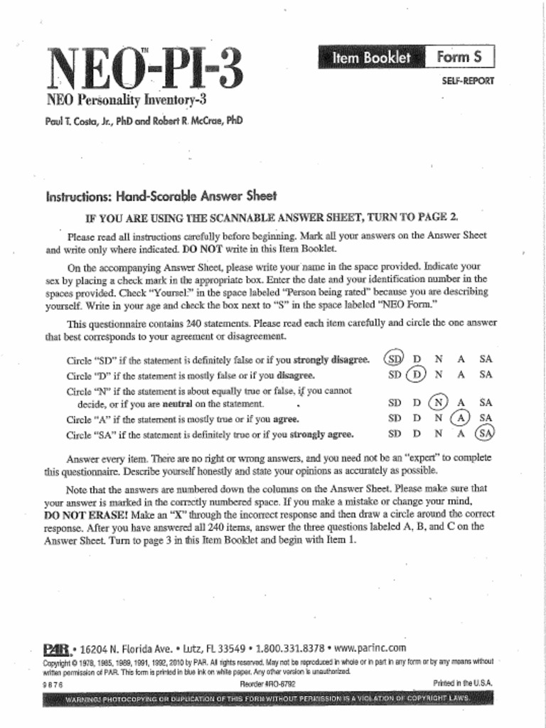 Personality Questionnaire | PDF