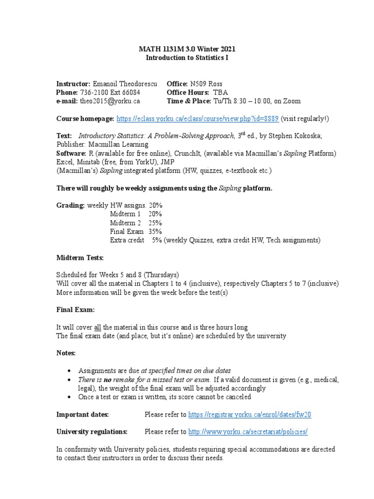 Course Outline | PDF | Statistical Inference | Statistics