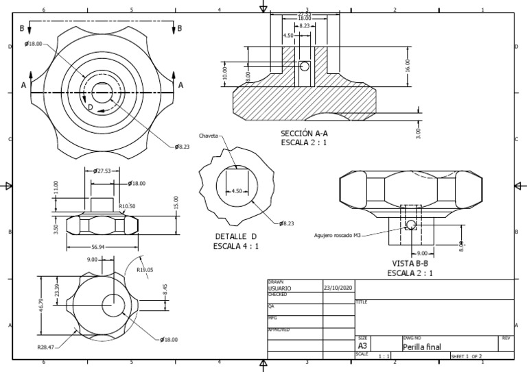 Usuario 23/10/2020: Drawn Checked QA MFG Approved DWG No Title | PDF
