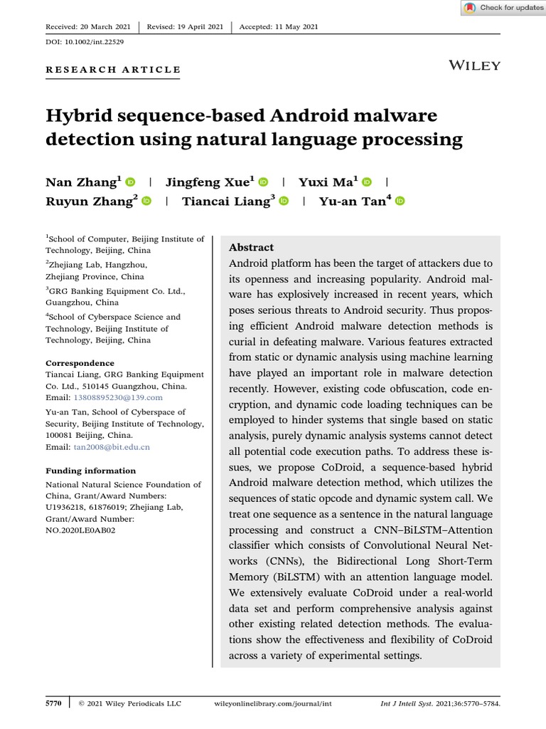 Hybrid Sequence Based Android Malware Detection Using Natural Language ...