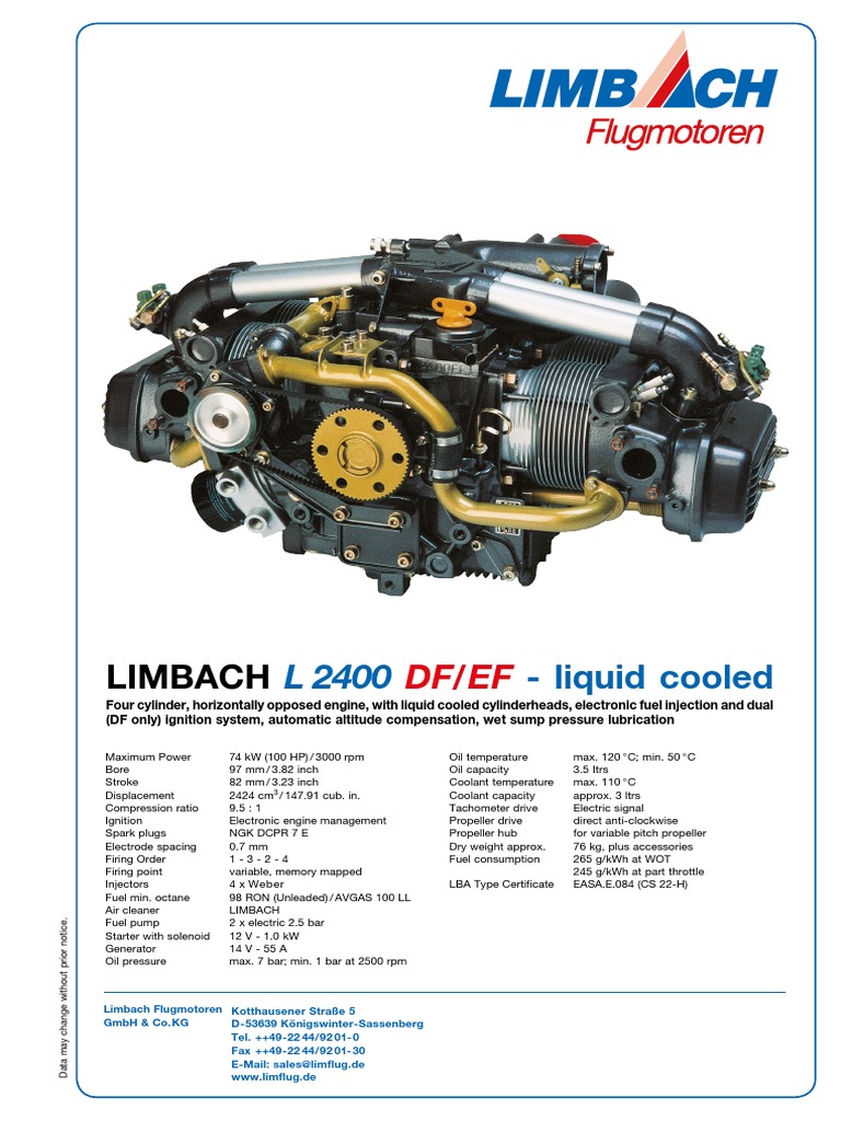 Limbach L2400 Engine Specifications | PDF | Throttle | Engines