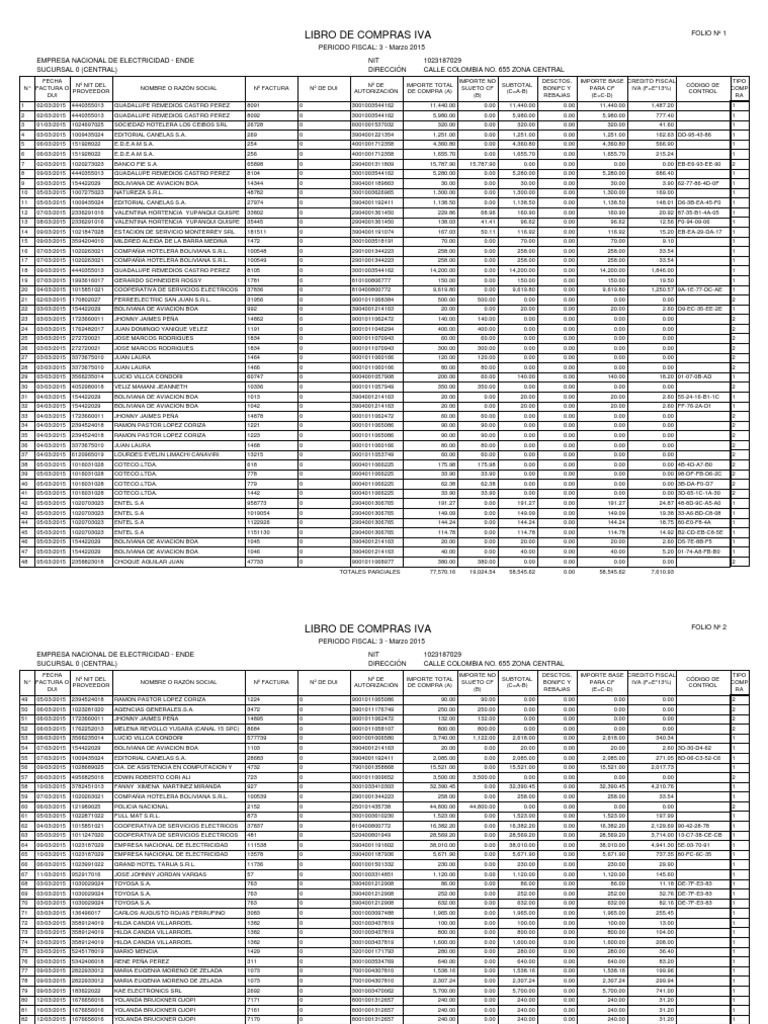 Libro de Compras Iva: Folio #1 | PDF