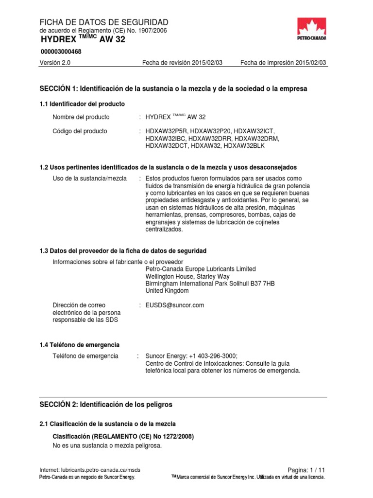 2.hoja MSDS HYDREX 32 | PDF | Residuos | Química