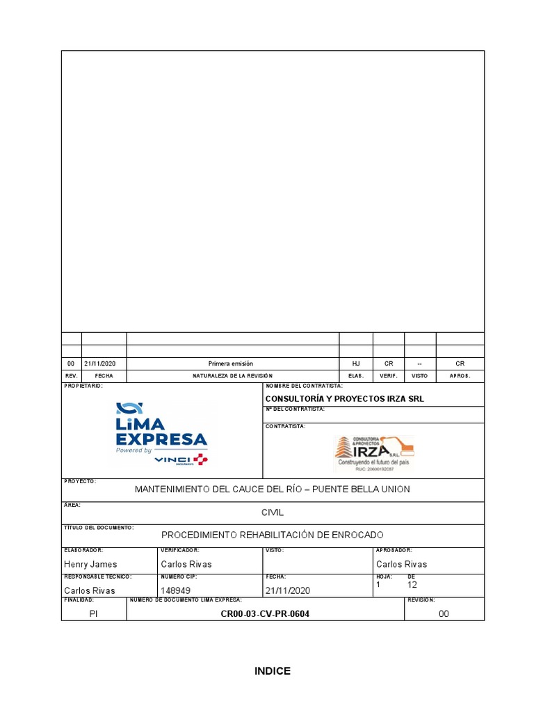 Cr00 07 CV PR 0603 Reh. Enrocado Concreto | PDF | Hormigón | Cemento
