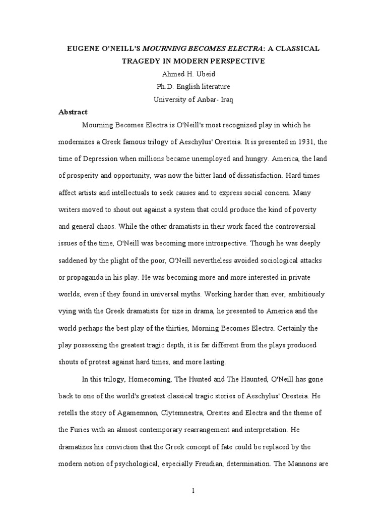 Mourning Becomes Electra: Modern Tragedy | PDF | Oresteia