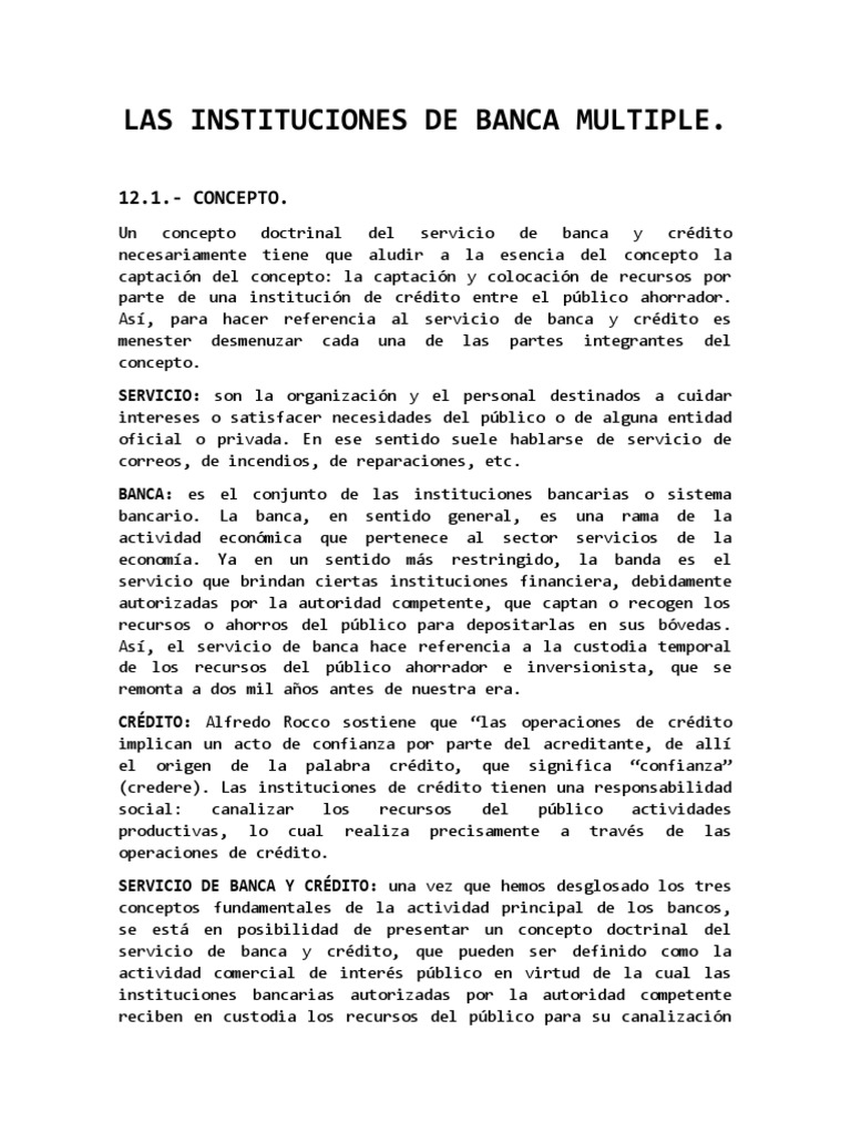 Unidad 12.LAS INSTITUCIONES DE BANCA MULTIPLE | PDF | Bancos ...