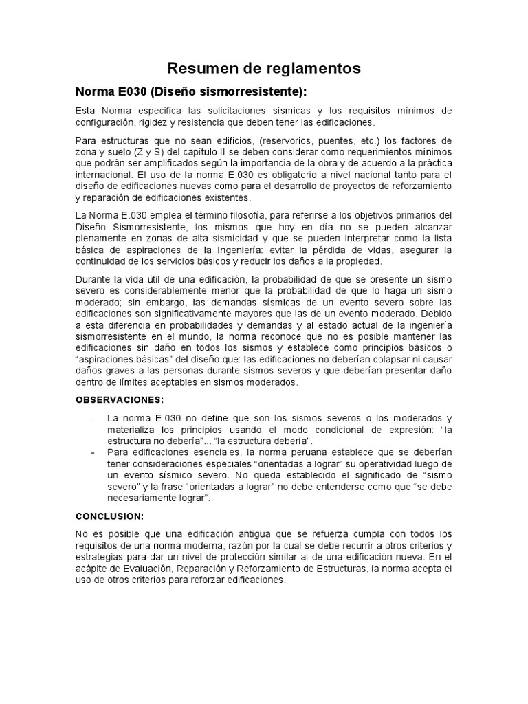 Resumen de Reglamentos: Norma E030 (Diseño Sismorresistente) | PDF | Diseño | Temblores