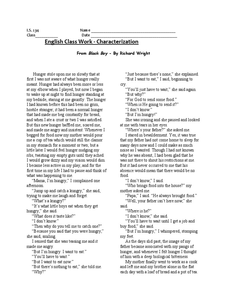 A Hungry Boy Fights for Survival: Character Analysis of Richard Wright ...