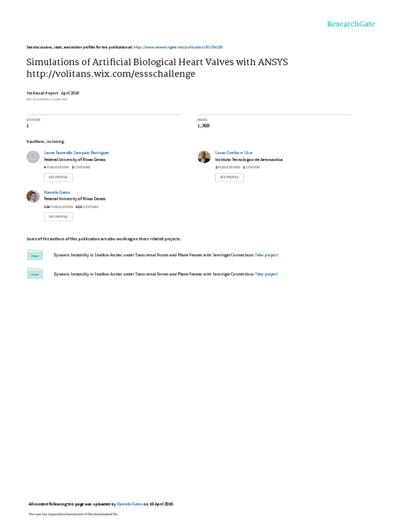Simulations of Artificial Biological Heart Valves With ANSYS: April ...