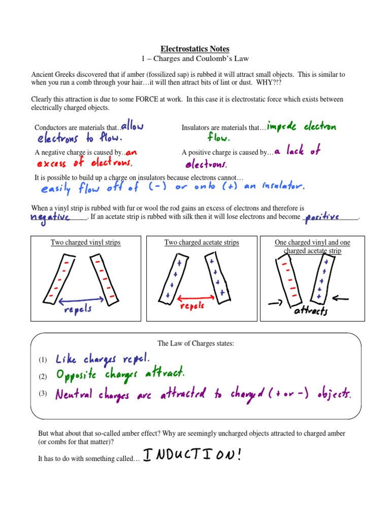 1 - Charges and Coulomb's Law: Electrostatics Notes | PDF | Electric ...