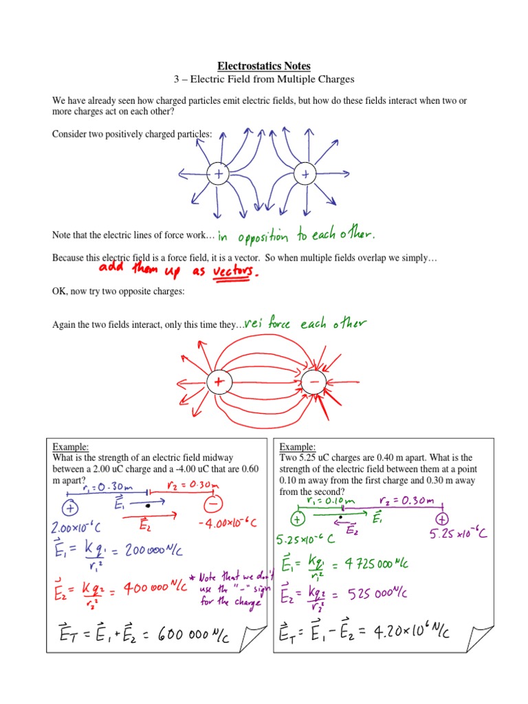 3 - Electric Field From Multiple Charges: Electrostatics Notes | PDF