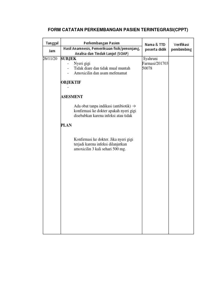 Syahruni20170350078 Farmasi CPPT & Lembar Konsultasi | PDF | Sains & Matematika