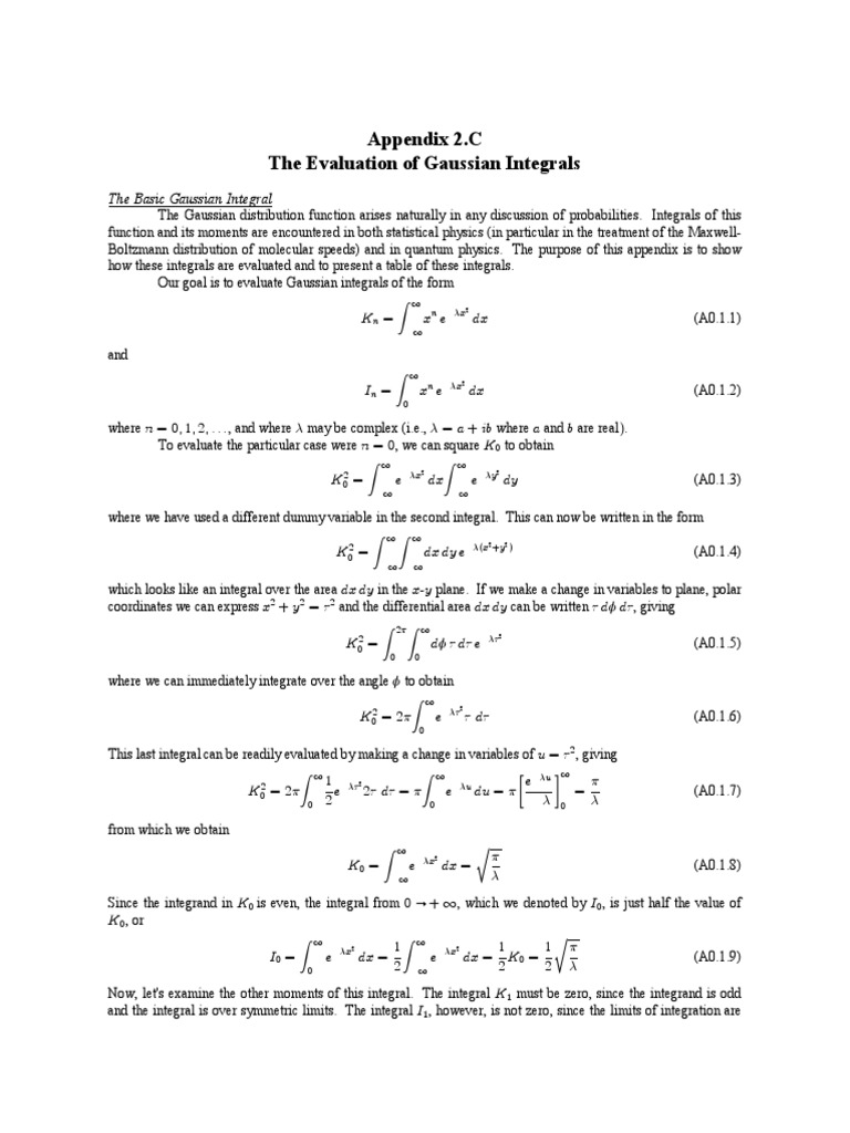 Evaluation of Gaussian Integrals | PDF | Integral | Theoretical Physics