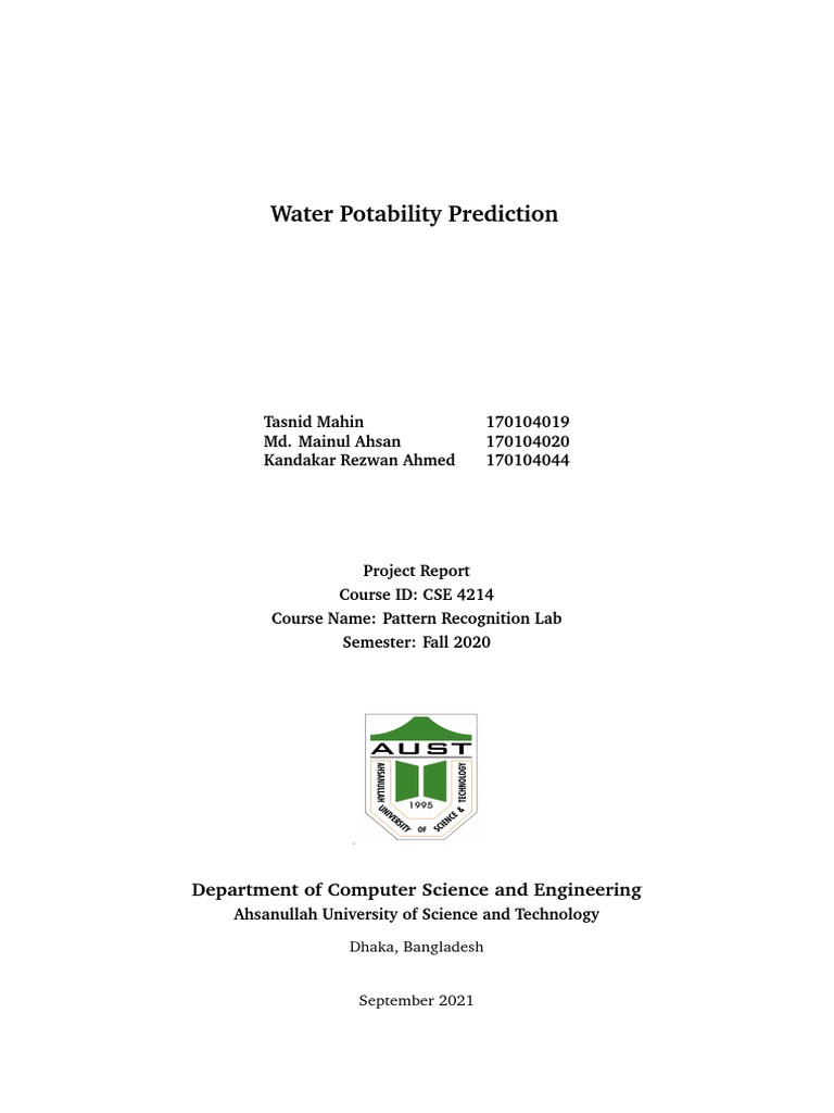 Water Potability Prediction Using ML | PDF | Machine Learning ...