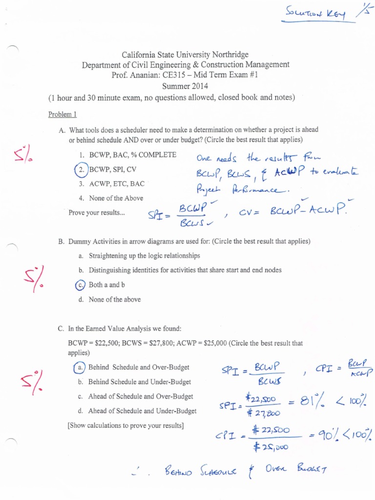 CE 315 - Exam #1 Solutions - Su14 | PDF