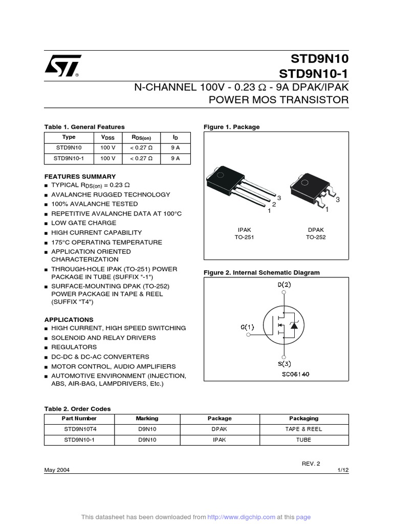 STD9N10 STD9N10-1: N-CHANNEL 100V - 0.23 - 9A Dpak/Ipak Power Mos ...