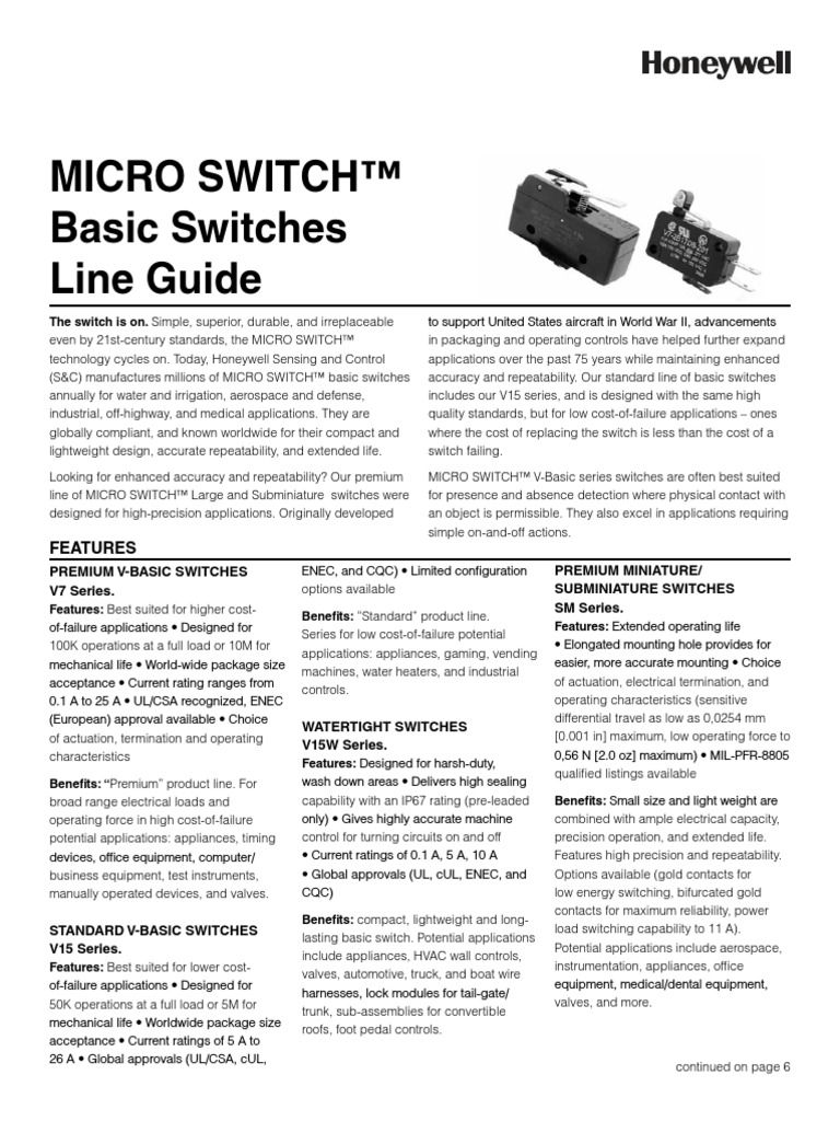 Micro Switch™ Basic Switches Line Guide: Features | PDF | Switch ...