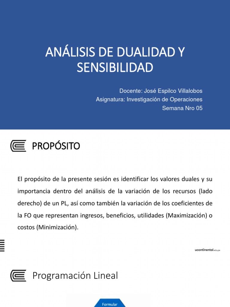 SEMANA 05 ANÁLISIS DE DUALIDAD Y SENSIBILIDAD | PDF | Optimización Matemática | Programación lineal