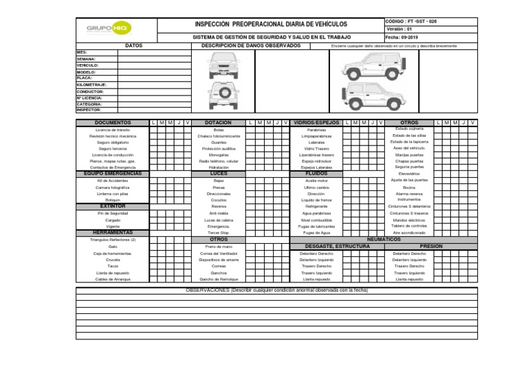 Preoperacional de Vehiculos | PDF | Industria automotriz | Vehículos de ...