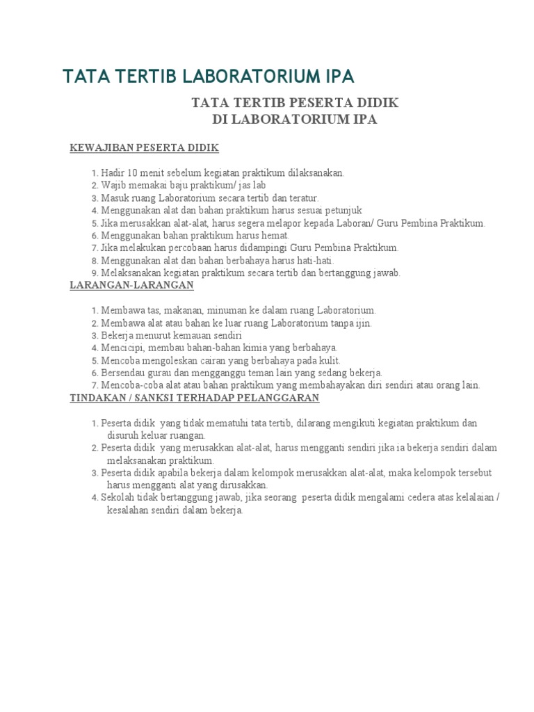 Tata Tertib Laboratorium Ipa | PDF