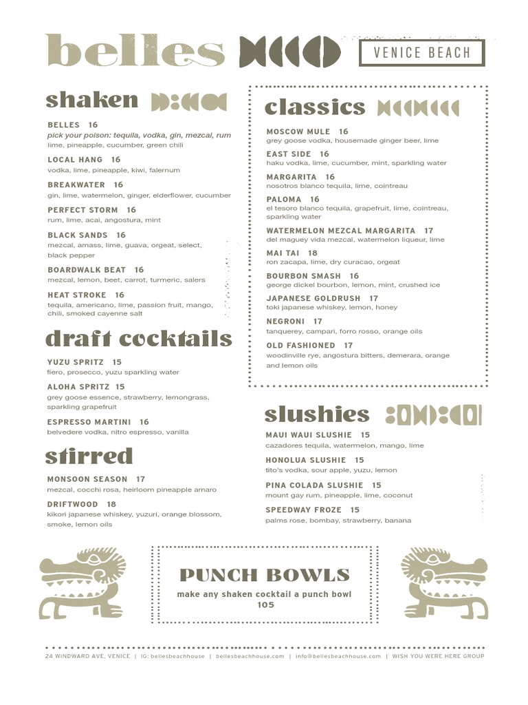 Belles Beach House Beverages | PDF | Alcoholic Drinks | Fermented Drinks