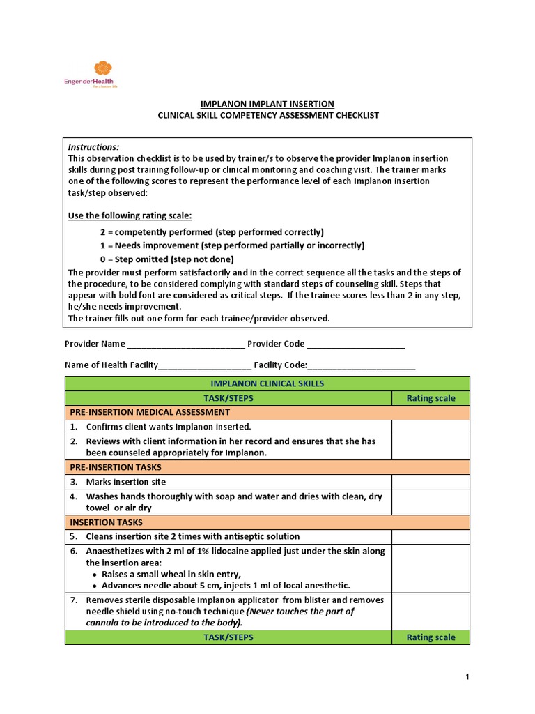 Implanon Insertion Revised Checklist | PDF | Clinical Medicine ...