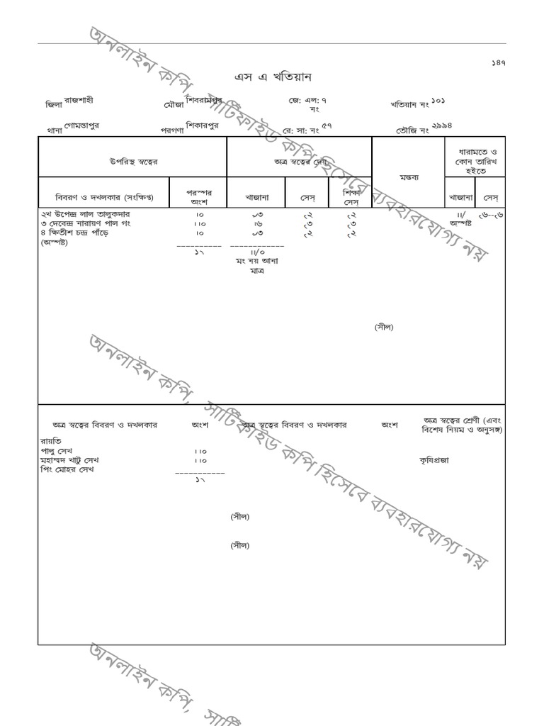 Sample Khatian | PDF