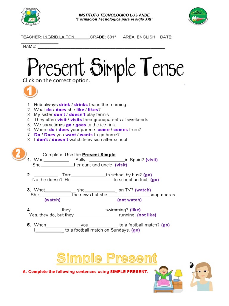 WORKSHEETS 6°present Simple | PDF