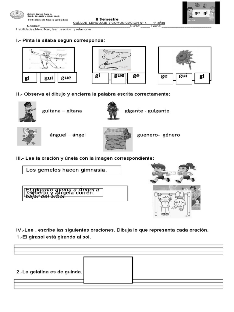 Actividades de lectura con ge y gi | PDF | Artes del Lenguaje y ...