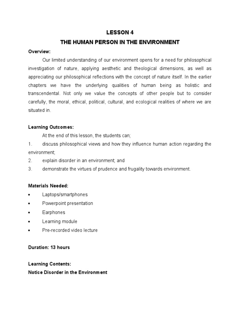 Lesson 4 The Human Person in The Environment: Overview | PDF ...