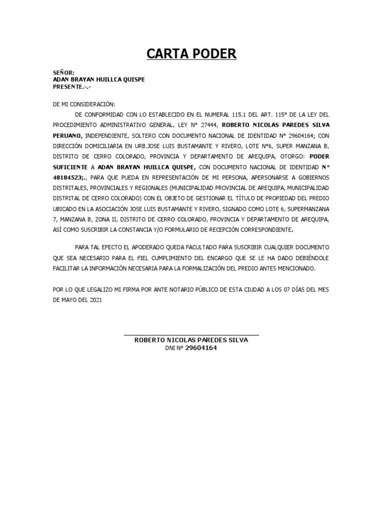 Carta Poder Brayan | PDF