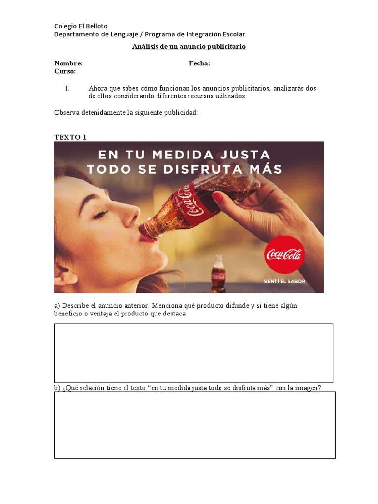 Análisis de Un Anuncio Publicitario 8vo | PDF | Negocios | Ciencias ...
