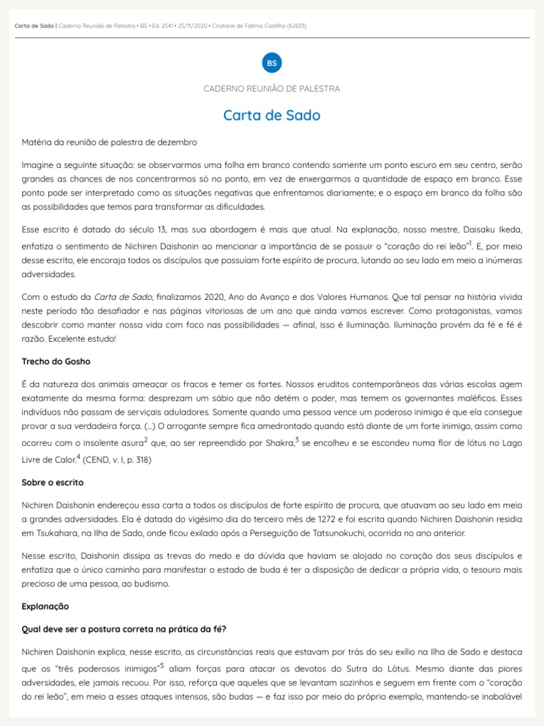 Carta de Sado - I | PDF