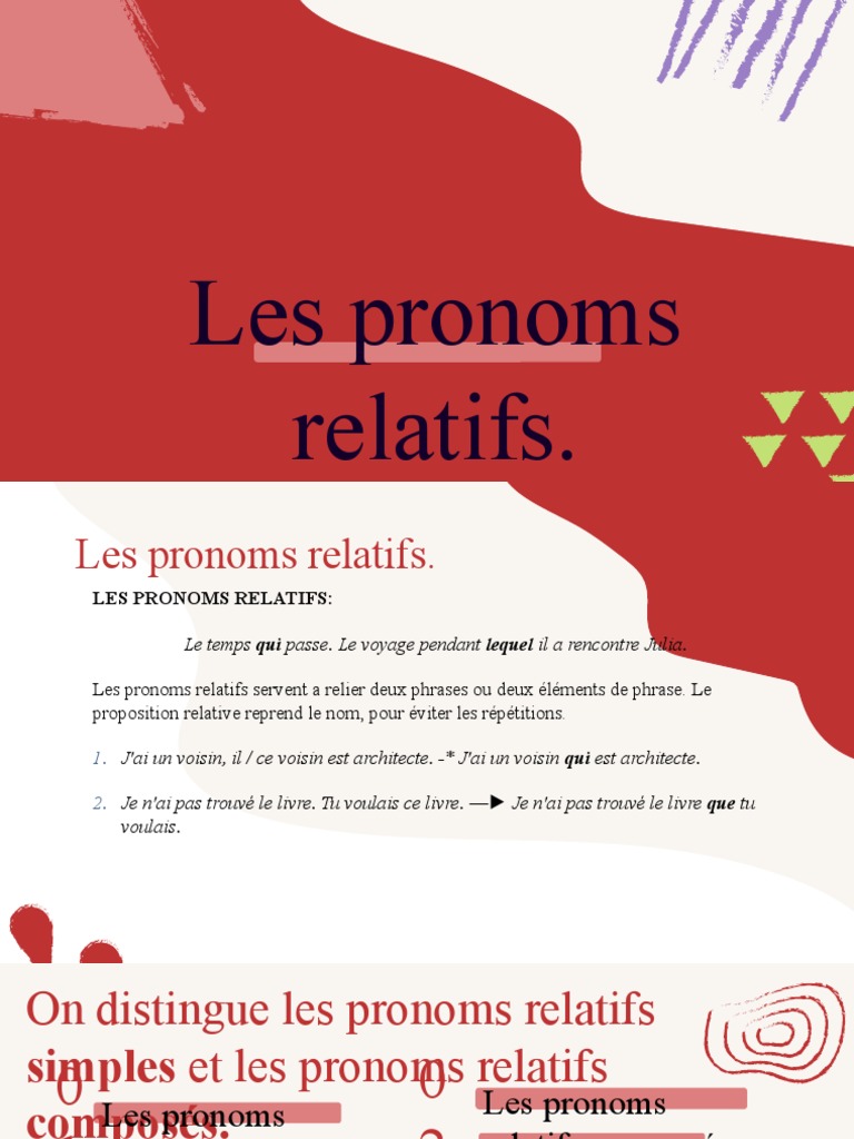 Les Pronoms Relatifs | PDF | Pronom | Sujet (Grammaire)
