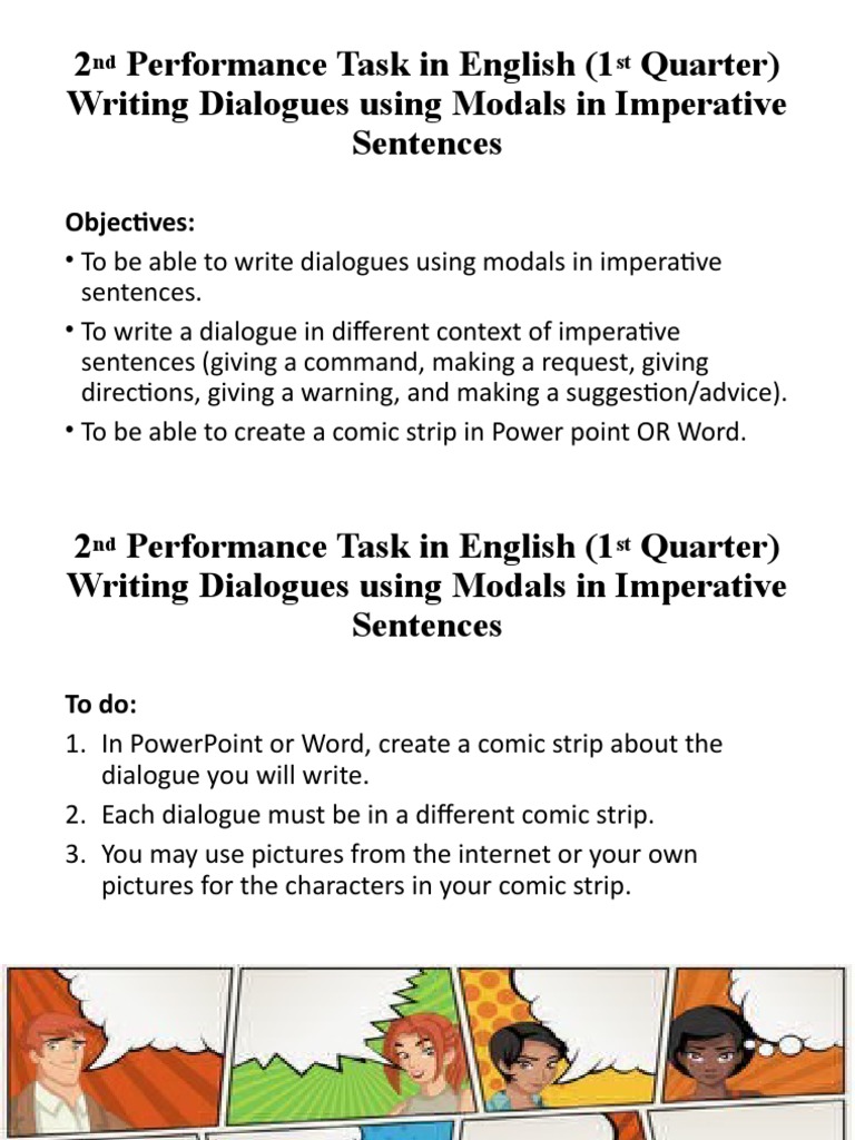 2 Performance Task in English (1 Quarter) Writing Dialogues Using ...