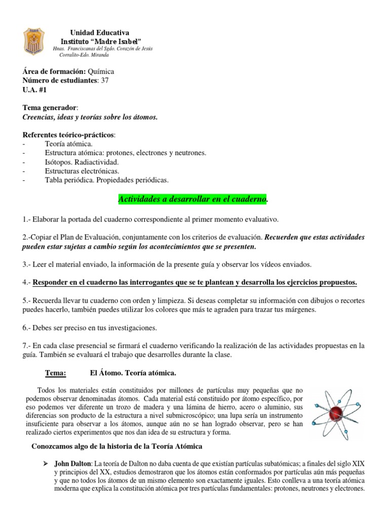 Teoría Atómica Guía Química | PDF | Átomos | Núcleo atómico