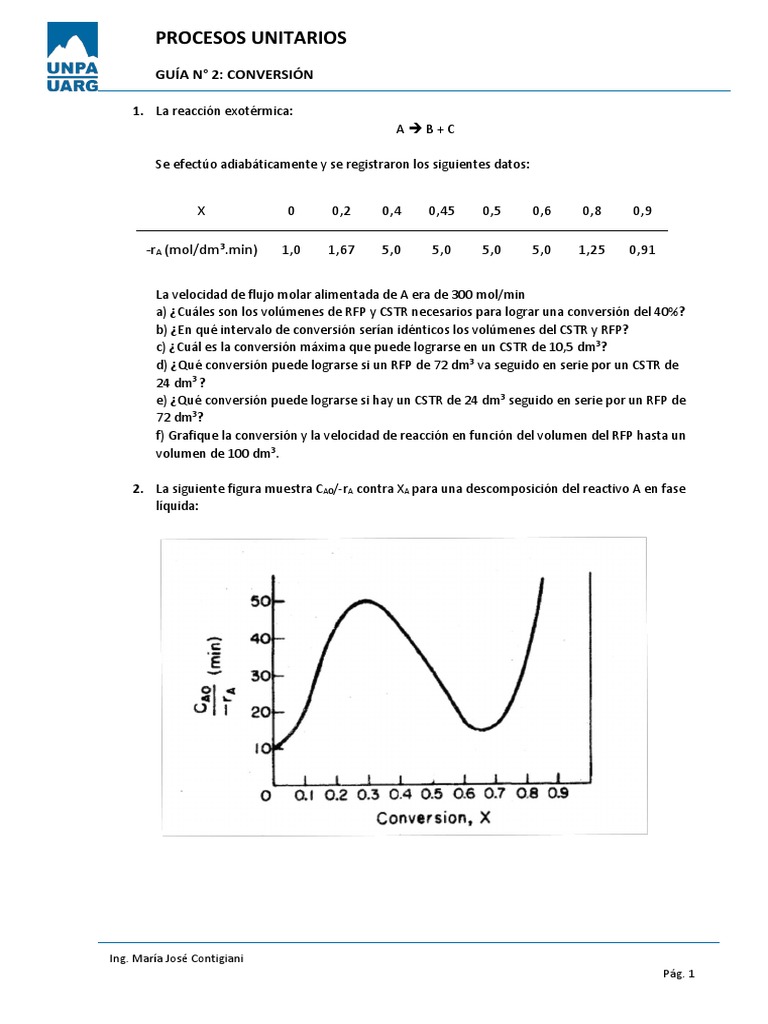 Procesos Unitarios - Guía N°2 | PDF | Reactor Quimico | Química Física
