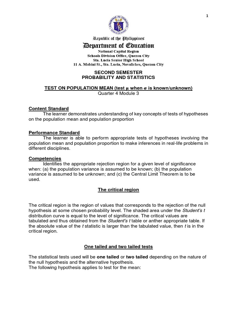 Module 3 - Quarter 4 - Prob and Statistics | PDF | Statistical ...