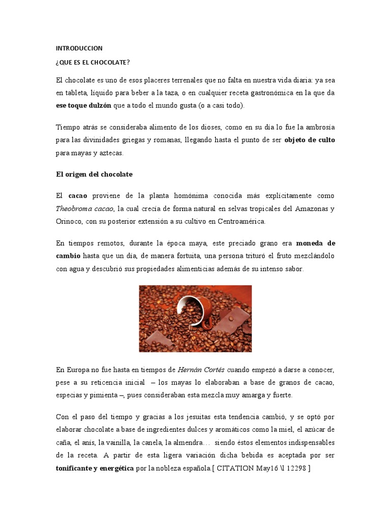 Historia y Beneficios del Chocolate | PDF | Chocolate | Nutrición