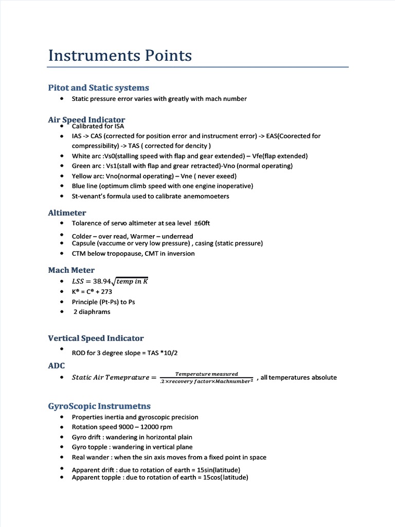 Instruments Notes ATPL | PDF | Gyroscope | Metrology