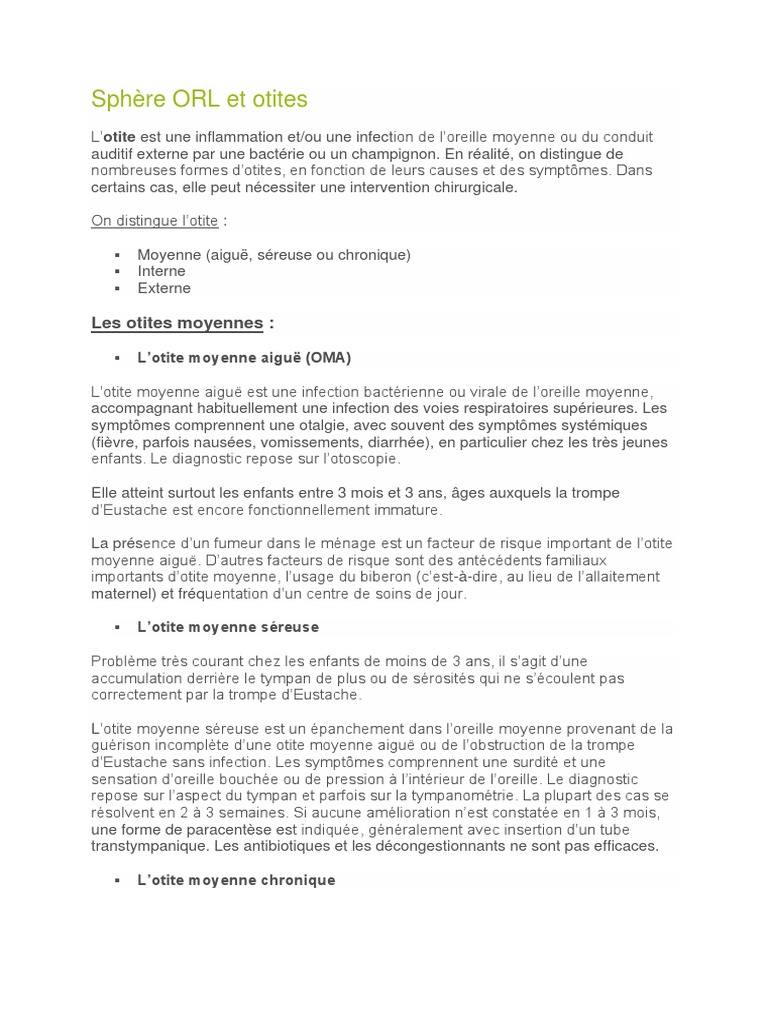Sphère ORL Et Otites | PDF | Spécialités médicales | Otorhinolaryngologie
