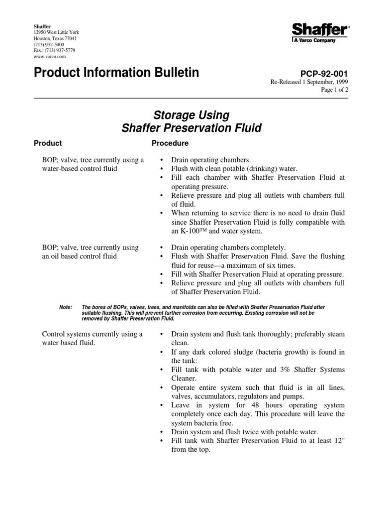 PCP Storage With Preservation Fluid | PDF | Water | Valve